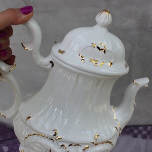 Vintage Porcelain Teapot White, Gold, Embossed Flowers Jug Unmarked ...