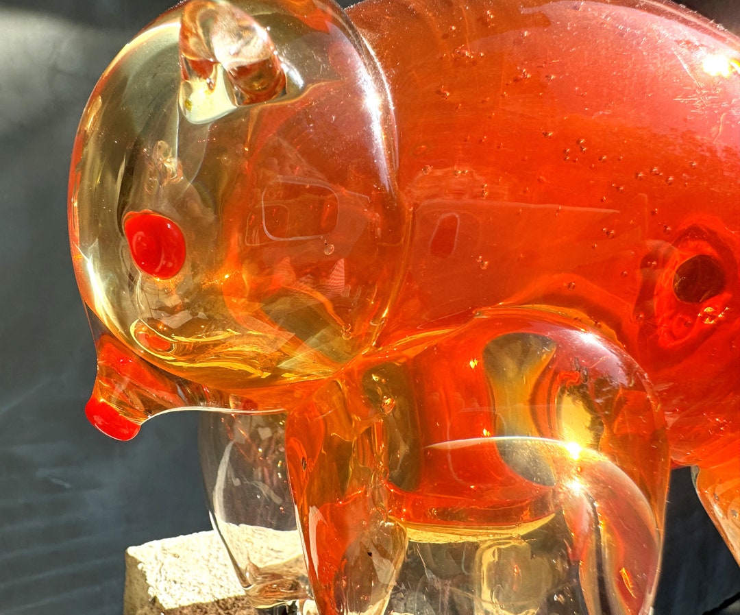 Rare Hand-blown Bear Glass Sculpture Abstract Red Amber Bear Figurine, Glass Art Collectors Gift ...