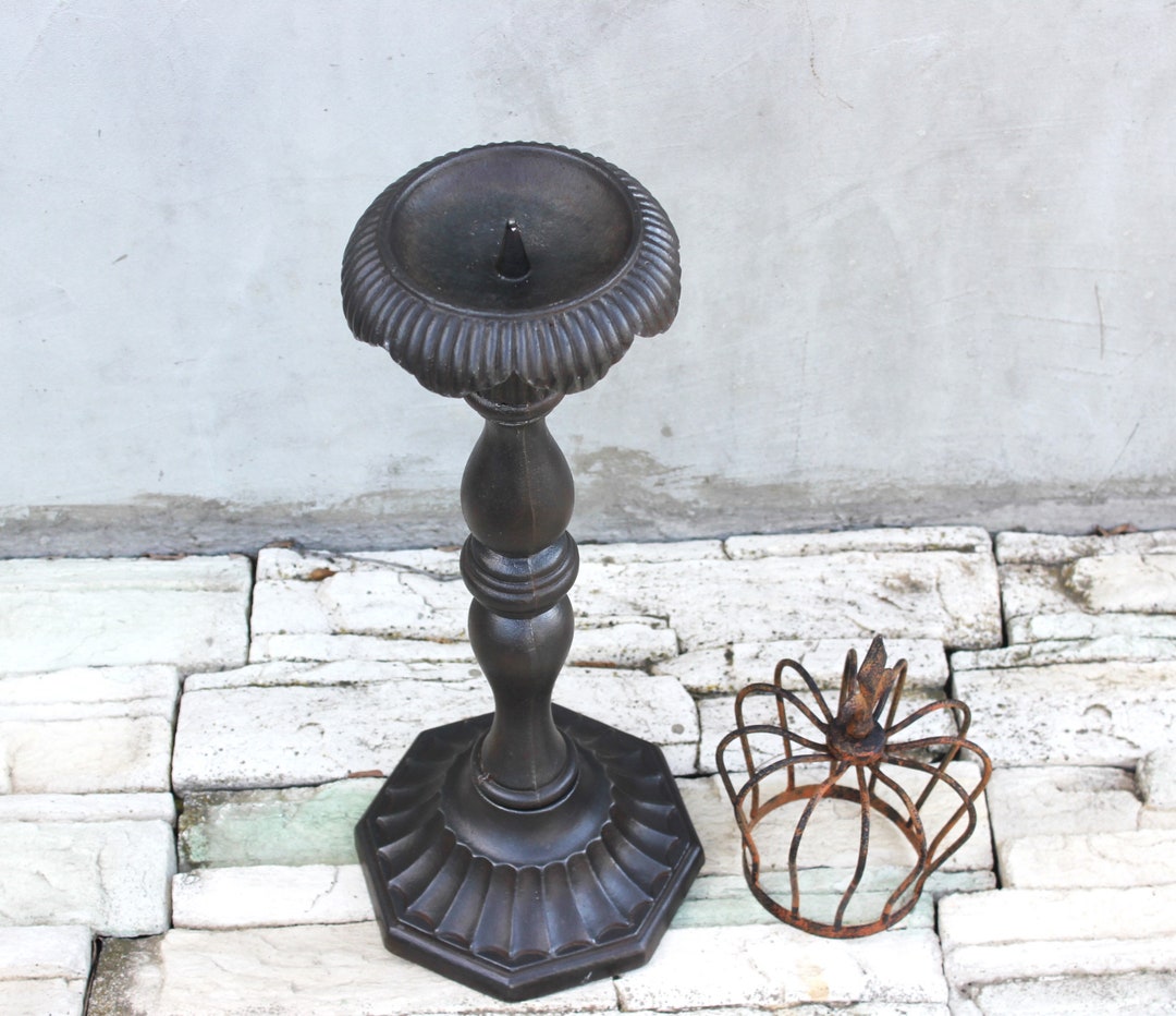 Large Floor Candlestick, Solid Cast Iron Candle Holder, Fireplace ...
