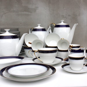 Germany Arzberg Tea and Coffee Set 41 Pcs, Cobalt Blue and Gold Edging ...