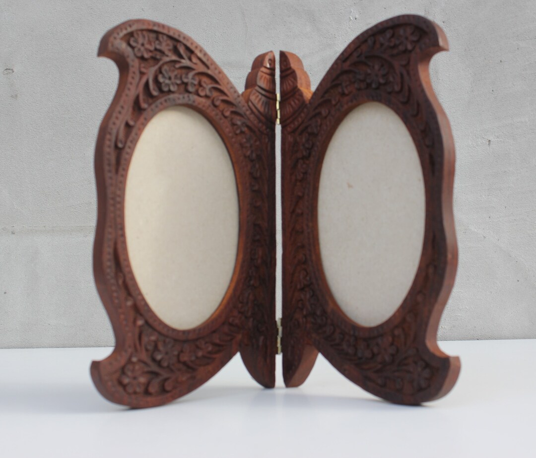 Rare Carved Double Wooden Frame, Lovely Holder for Two Pictures, Table ...