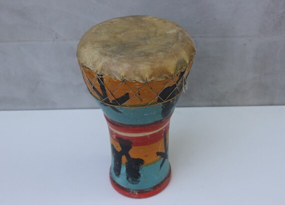 Vintage tribal drum Primitive clay and leather ritual drum | Etsy