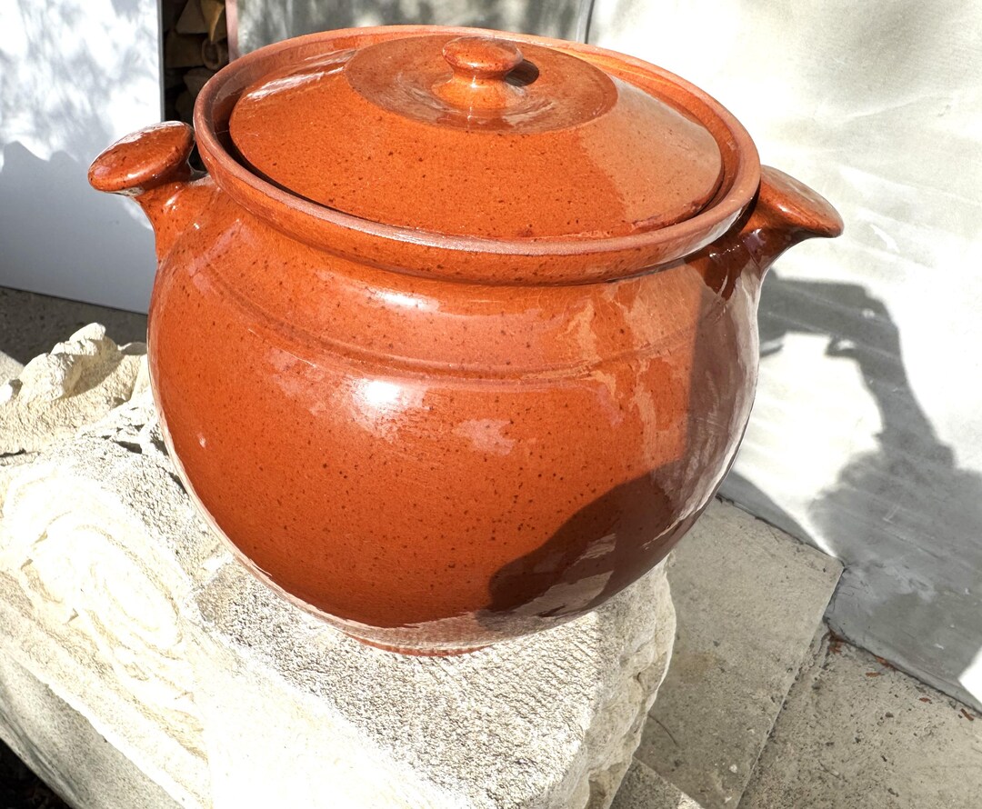 Large Vintage Glazed Terracotta Cooking Pot With Lid Clay Stew Pot ...