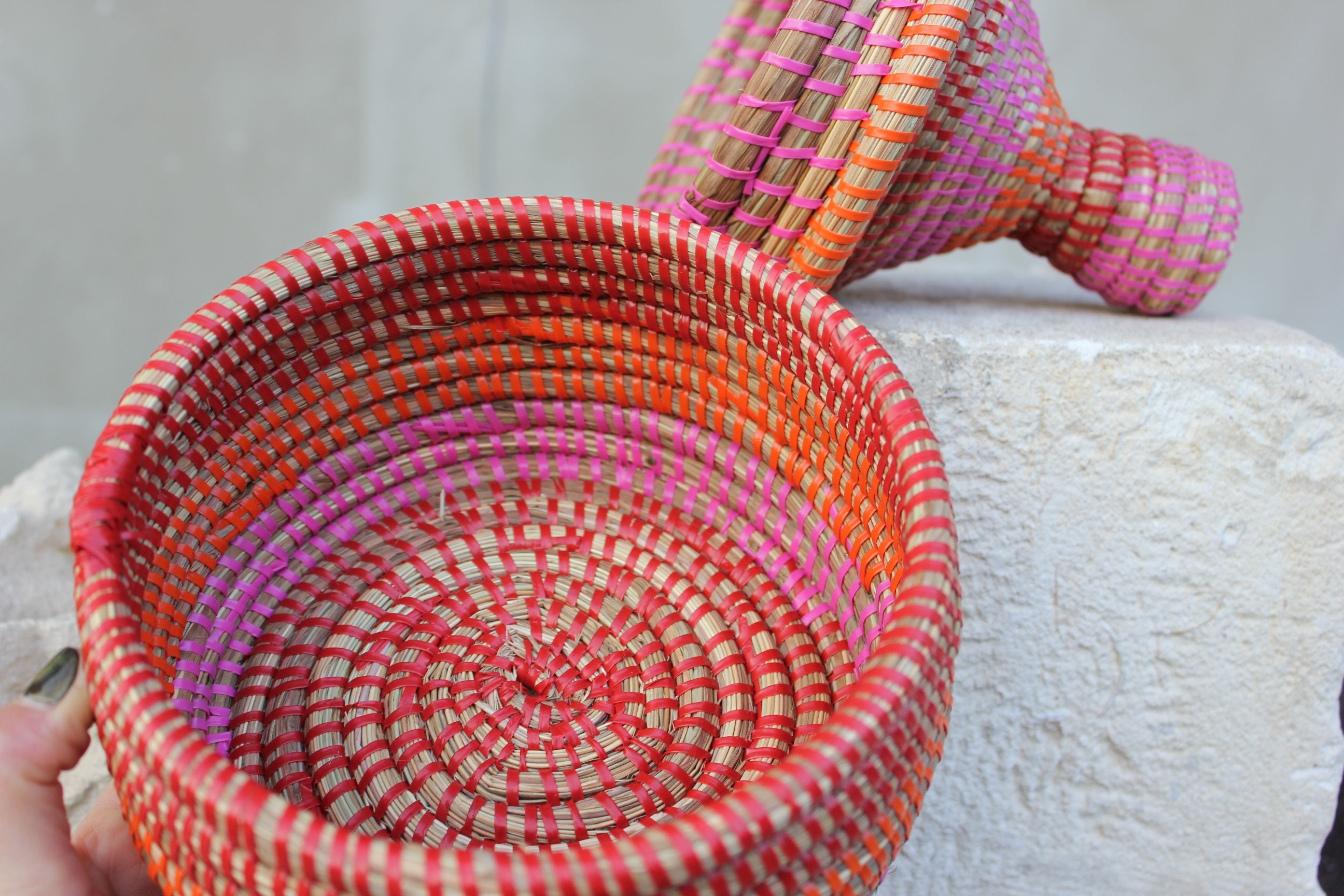 Vintage Colorful Straw Box With Lid: Woven Storage Basket - Etsy