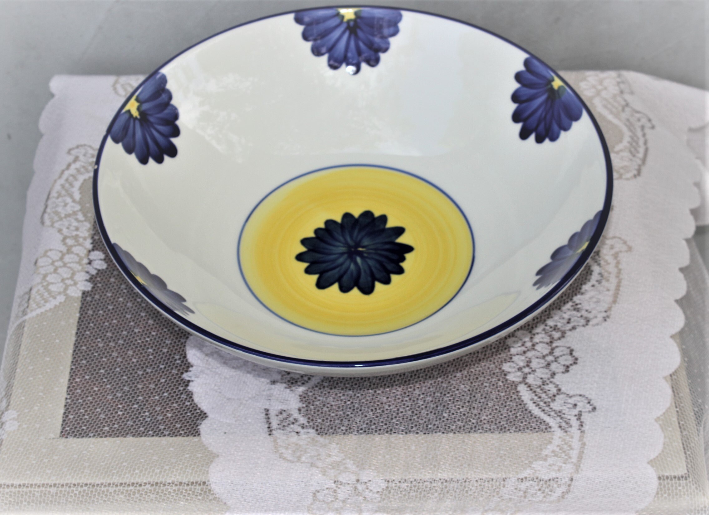 Vintage ceramic blue fruit bowl Large Easter bowl Kitchen | Etsy
