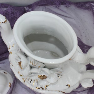 Vintage Porcelain Teapot White, Gold, Embossed Flowers Jug Unmarked ...