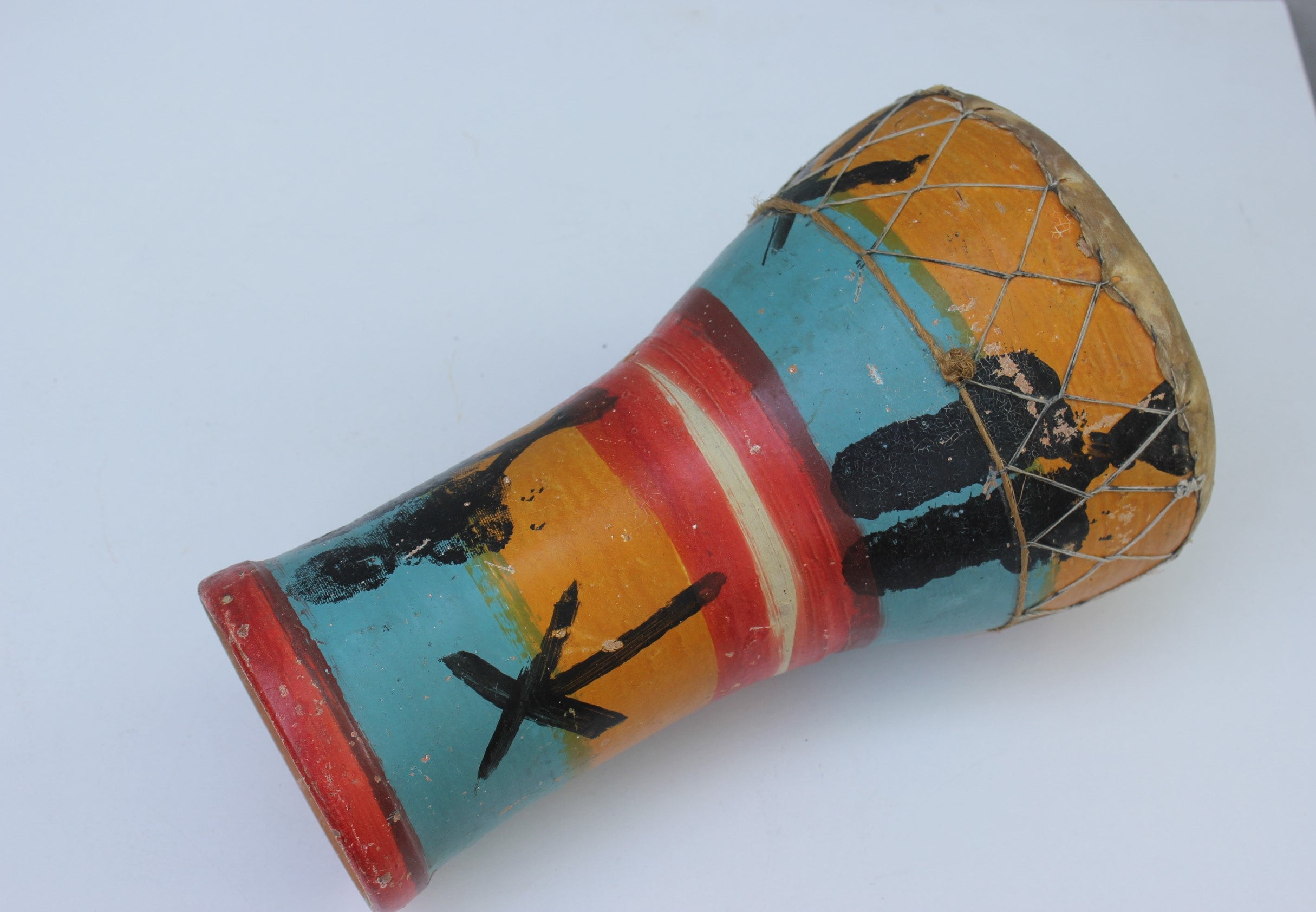 Vintage tribal drum Primitive clay and leather ritual drum | Etsy