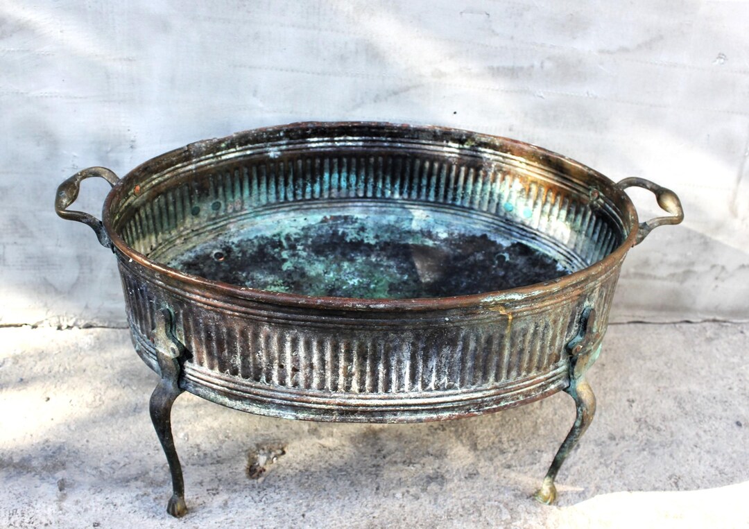 Large Copper Brazier Bowl, Vintage Metal Heating Vessel, Portable ...