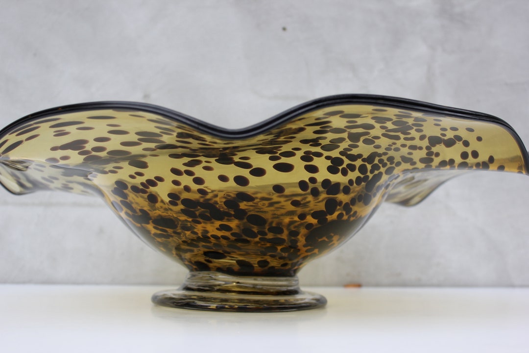 Vintage Huge Leopard Art Glass Bowl, Hand Blown Modern Shape Decoration ...