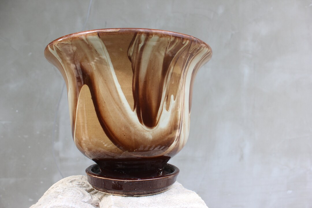 Large Vintage Planter, European Clay Pot, Glazed Terracotta, Jardiniere ...