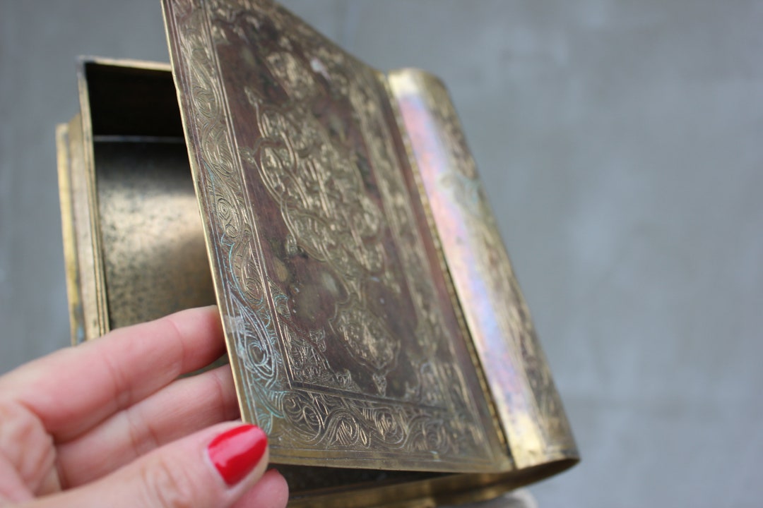 Decorative Quran Box: Brass Islamic Book Cover, Signed Metallic ...
