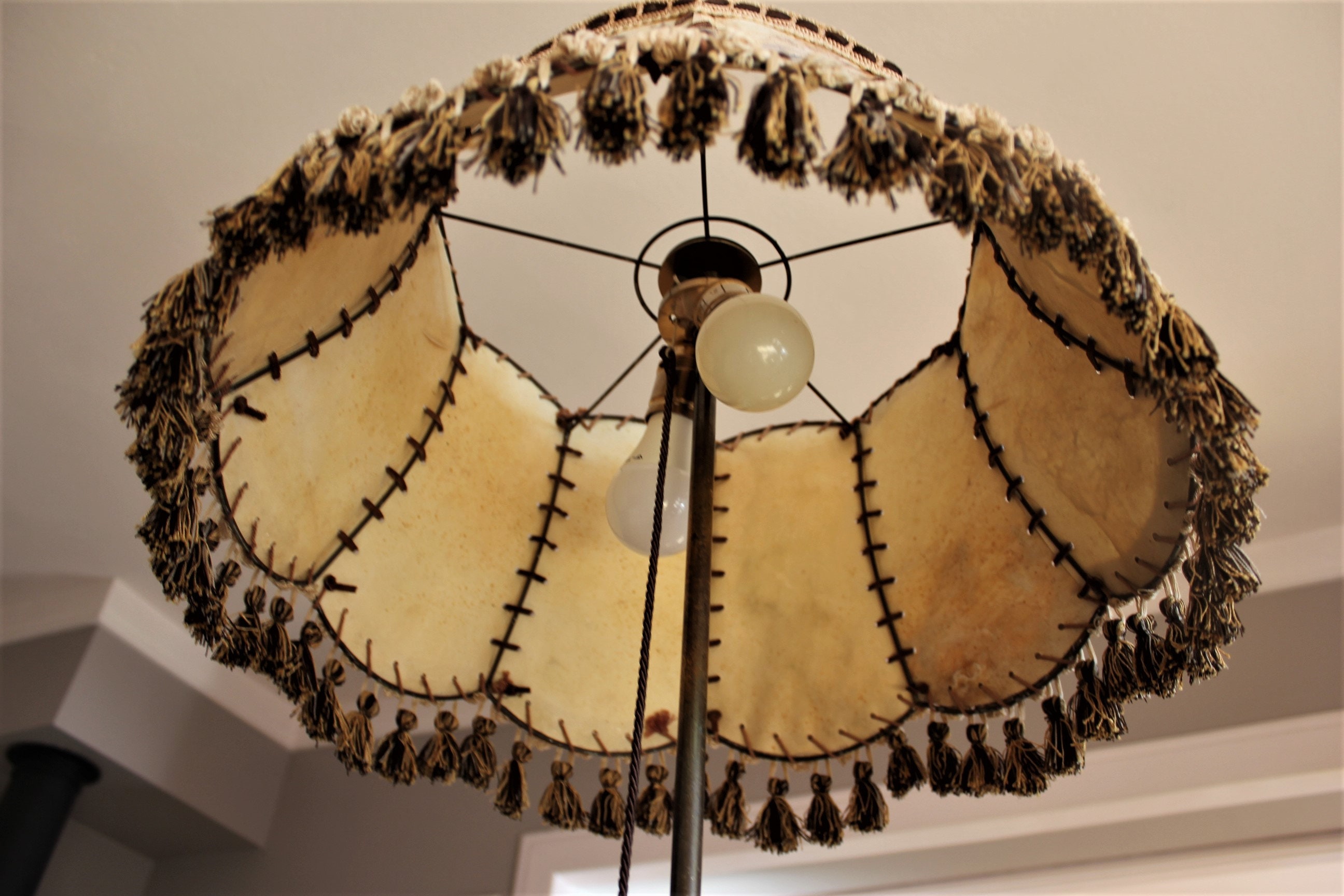 Antique Art Deco Floor Lamp Cone Pig Skin Lampshade With | Etsy