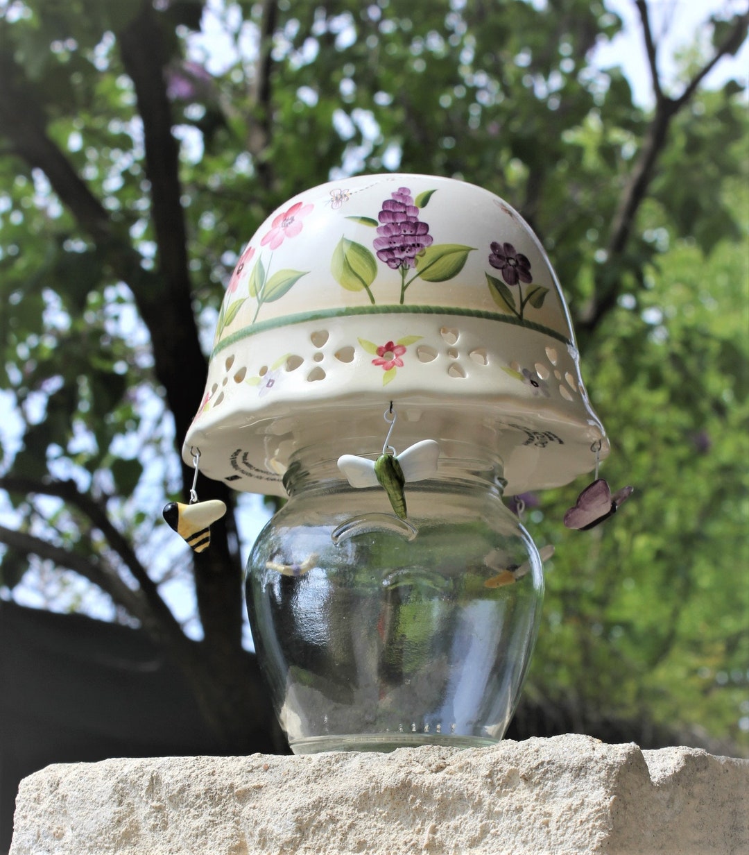 Vintage Ceramic Candle Shade: Floral Bees Decor, Kids Room - Etsy