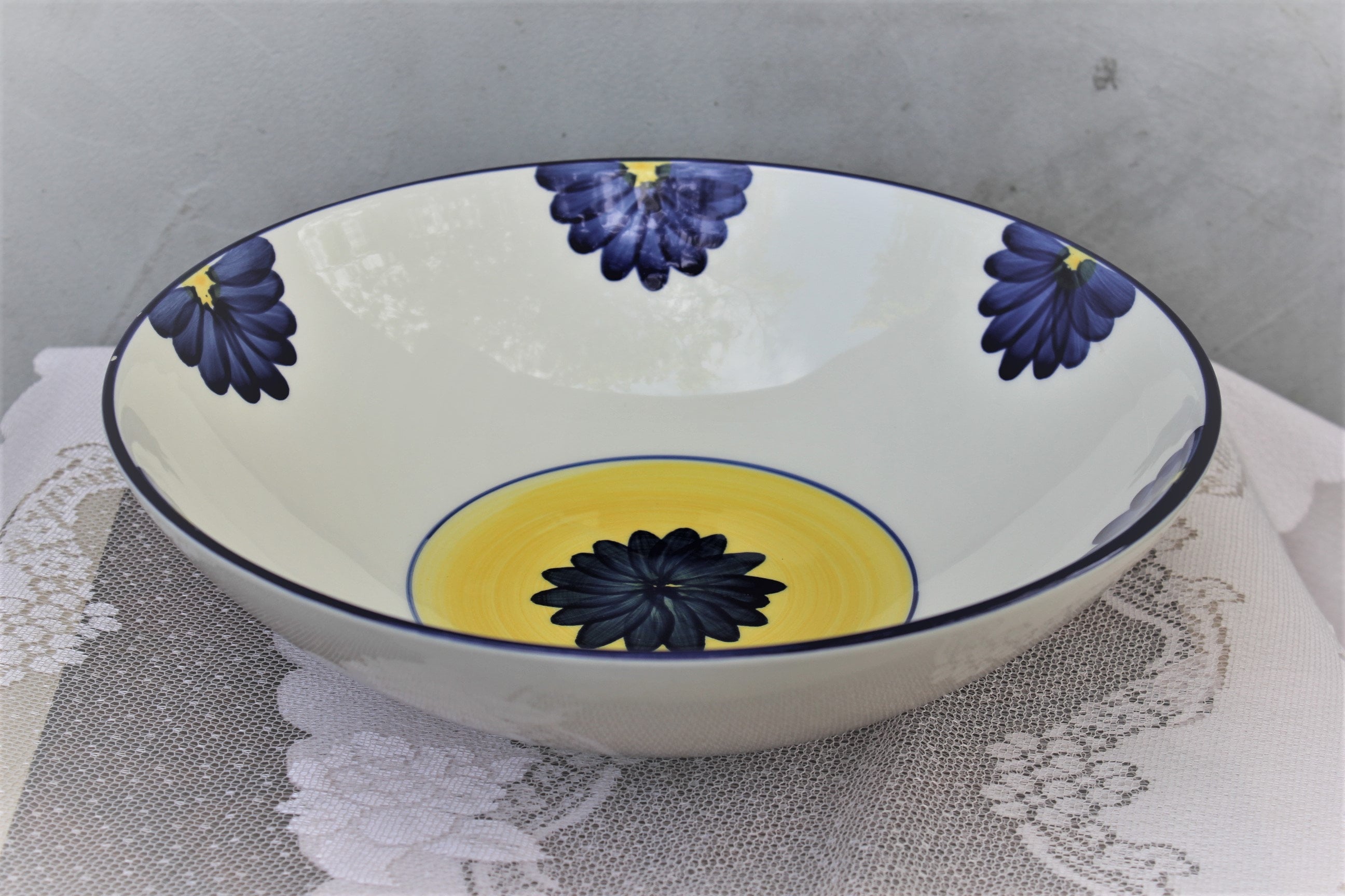 Vintage ceramic blue fruit bowl Large Easter bowl Kitchen | Etsy
