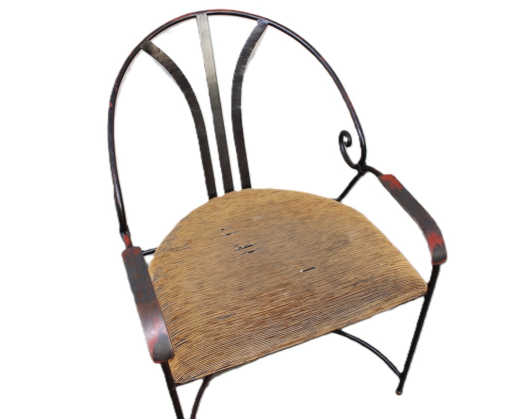 Vintage Wrought Iron Chair With Armrests, Hand Forged Metal Dining ...