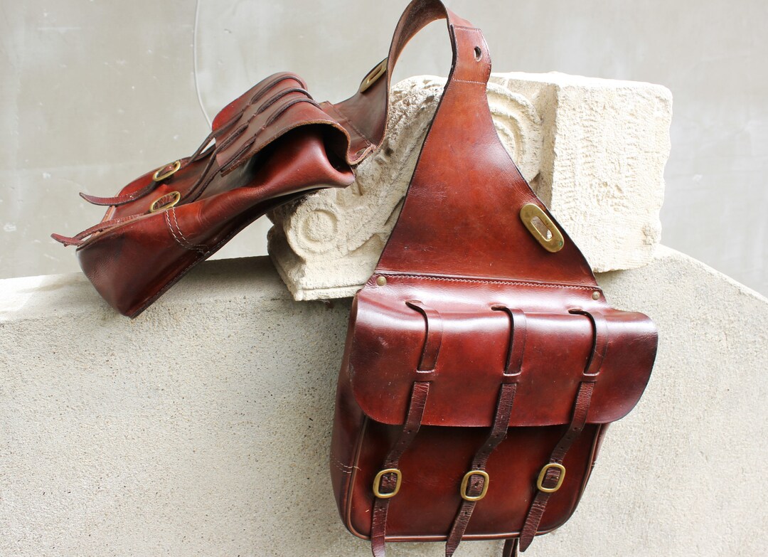 Double Saddle Bags, Vintage Saddle Horn Brown Leather Bag, Western ...