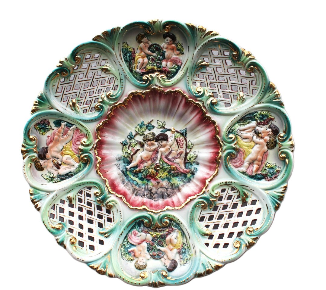 Capodimonte Plate for Fruits or Wall Decorate With Cherubs Scenes in ...