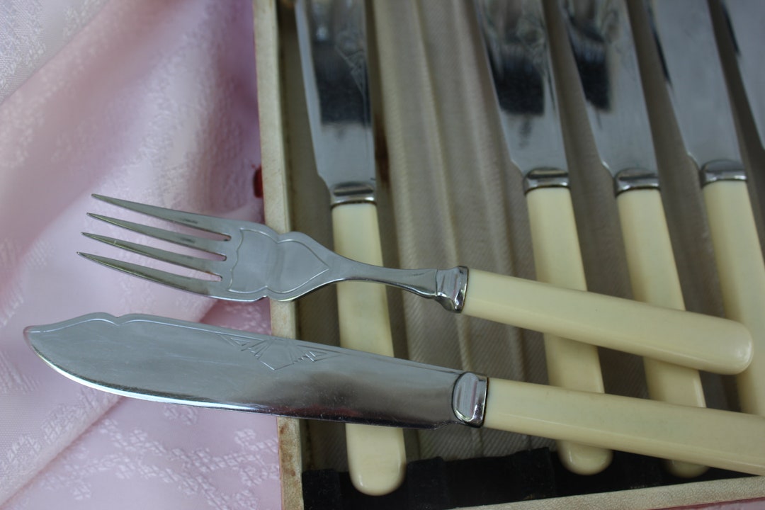 Vintage Fish Cutlery Set in Box Stainless Serving Set for 6 Persons ...
