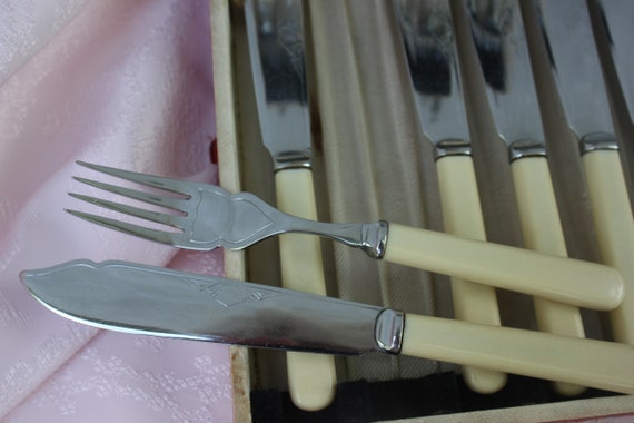 Vintage Fish Cutlery set in Box Stainless Serving Set for 6 | Etsy