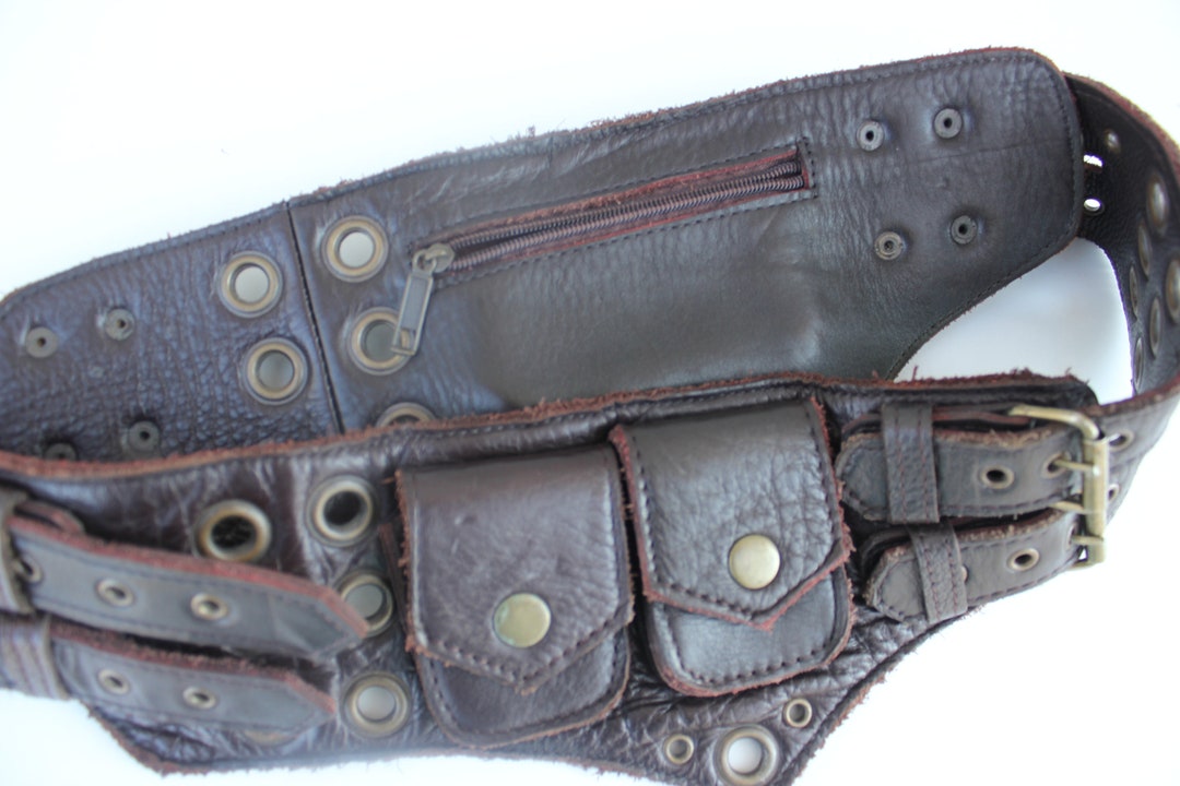 Utility Belt, Brown Leather, Wide Belt With Pockets, Unisex Gift for ...