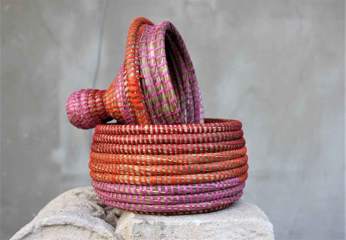 Vintage Colorful Straw Box With Lid: Woven Storage Basket - Etsy
