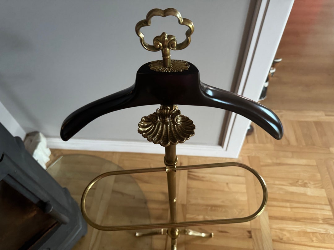 Rare Vintage Brass and Wood Valet Stand to Store Men's Suits, Ties, and ...