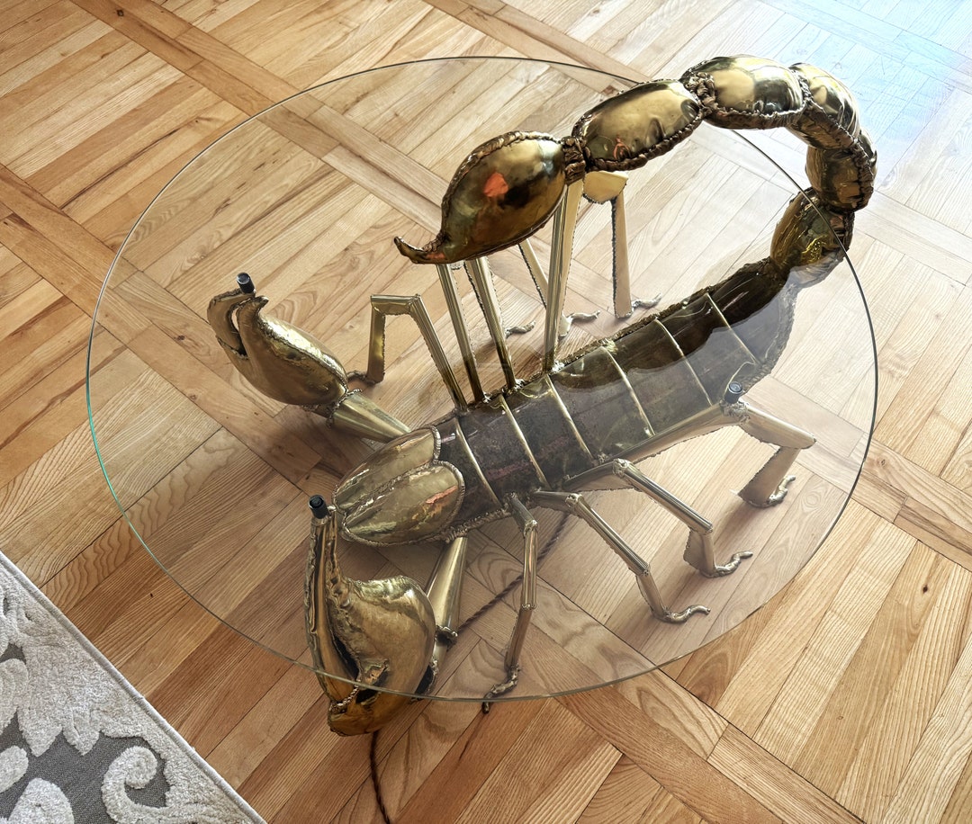 Rare table basse de Jacques Duval-Brasseur, laiton, verre, table d ...