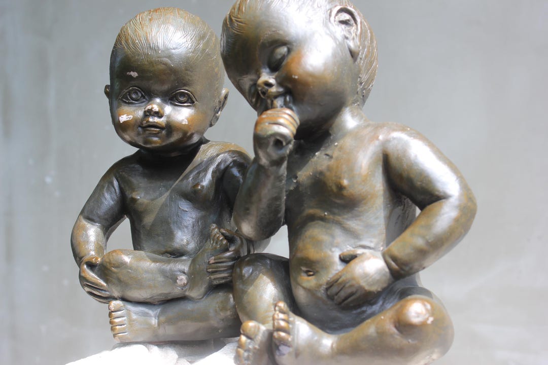 Baby Sculpture Set - Resin Figures With Bronze Patina, Signed Mat ...