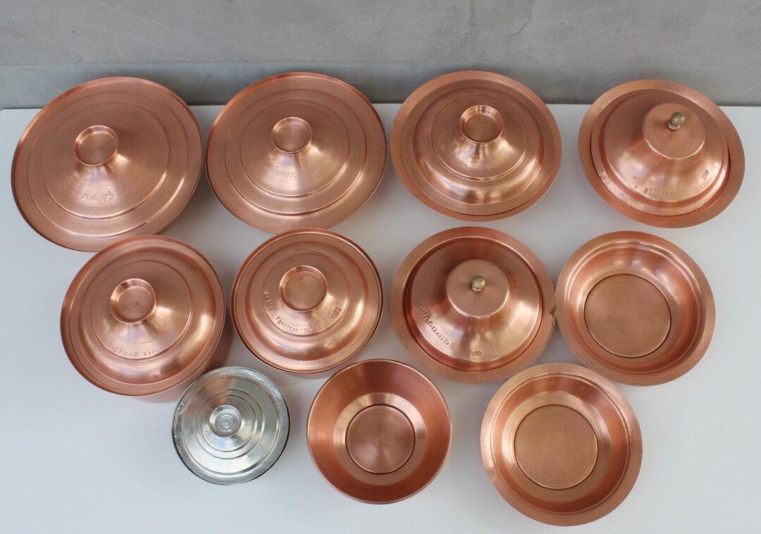 Vintage Copper Food Vessels Set With Lids, Handmade 1938 – Bulgarian ...