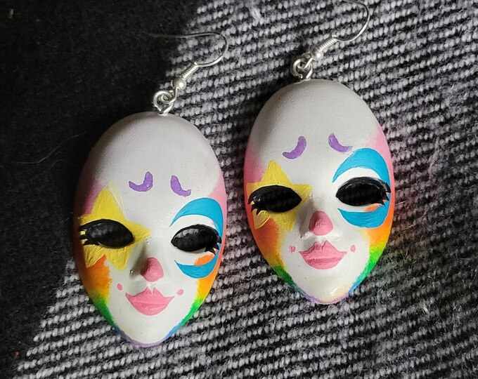 Crystal Sparkles Marionette Clown Handpainted Mask Earrings - Etsy