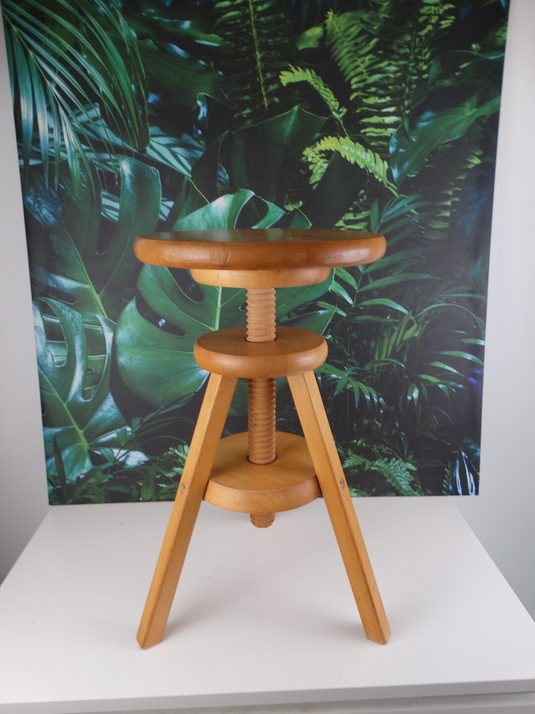 Lebber Vintage® Solid Wood Adjustable Screw Stool, Craftsman Vintage ...