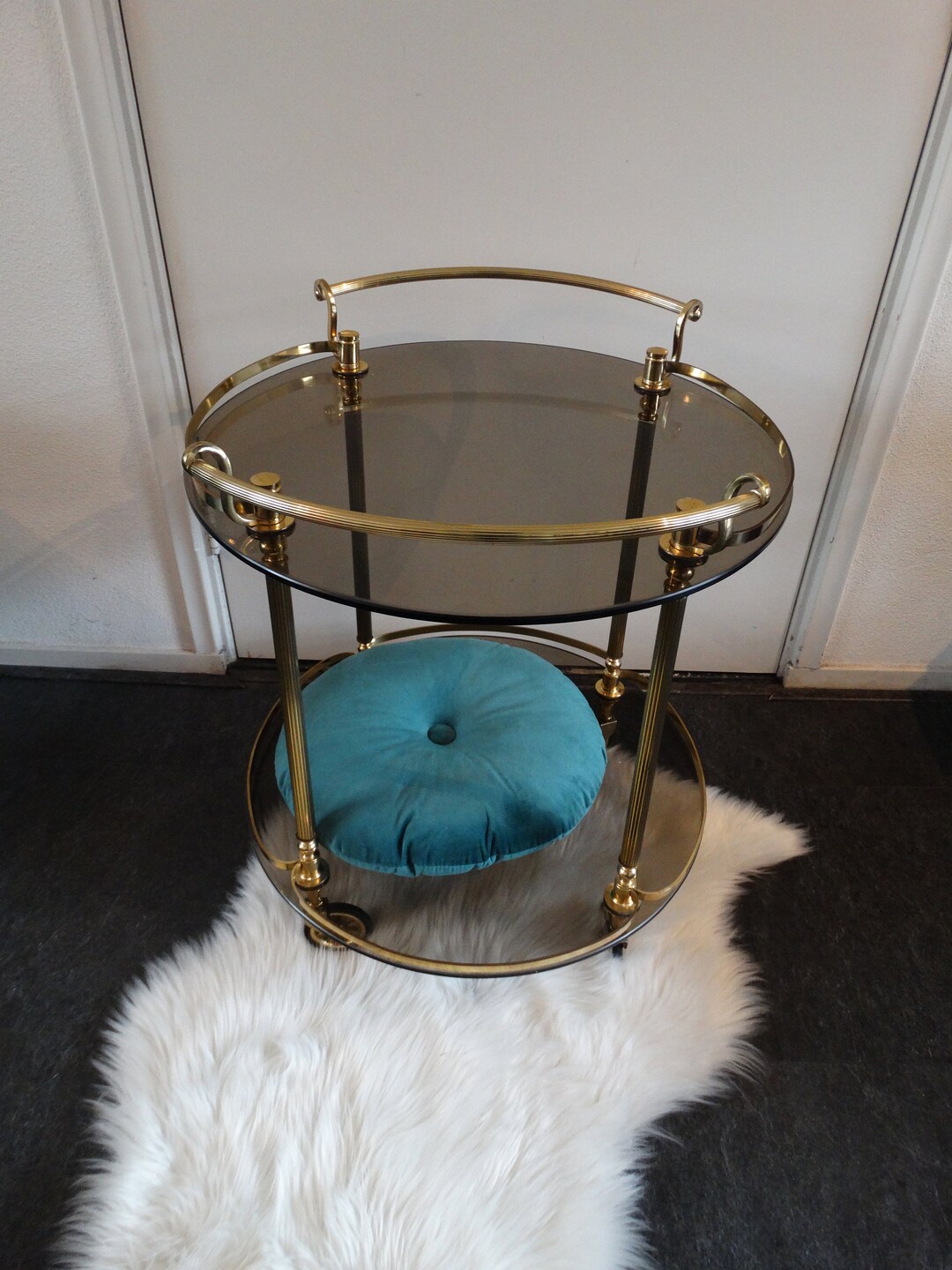 Lebber Vintage® Hollywood Regency Bar Cart, Vintage Round Brass Trolley ...