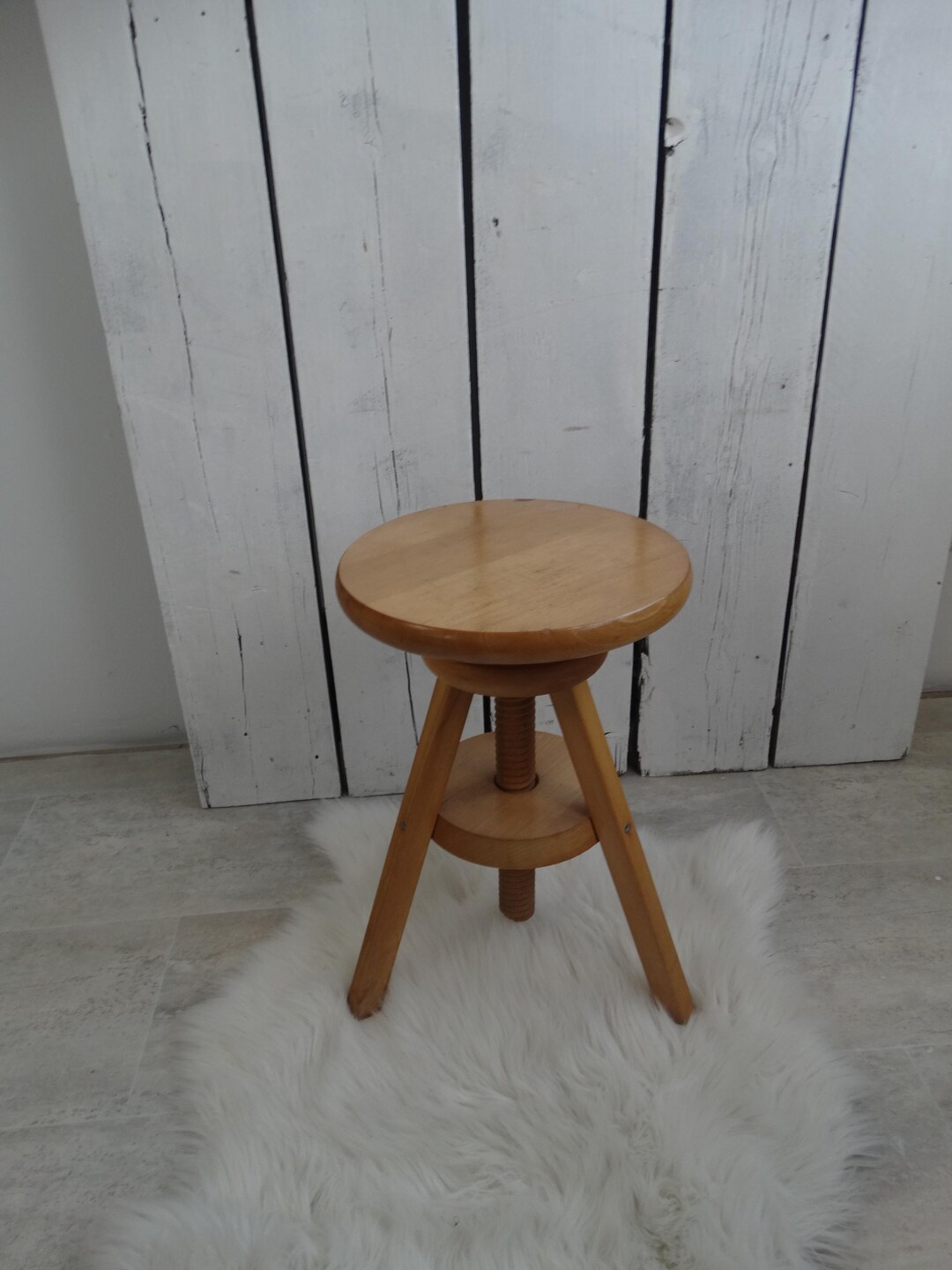 Lebber Vintage® - Solid Wood Adjustable Screw Stool, Craftsman Vintage ...