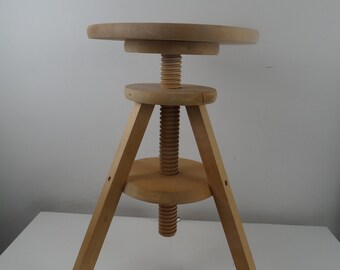 Solid Wood Adjustable Screw Craftsman Stool 1960s - Etsy