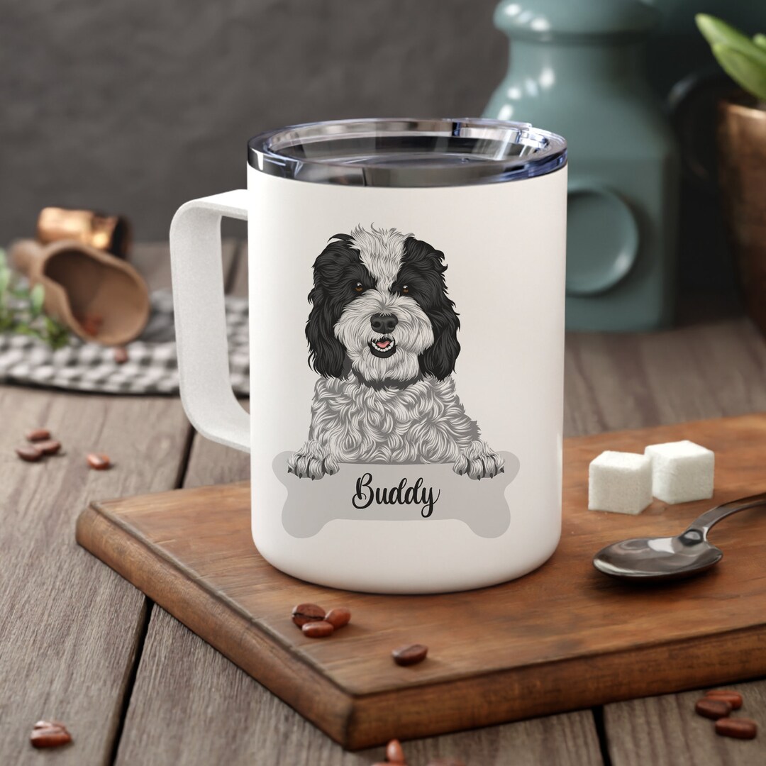 Personalized Sheepadoodle Insulated Coffee Mug, Dog Owner Portrait Mug ...