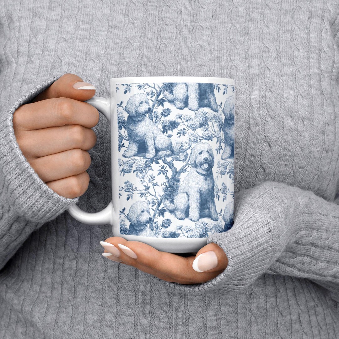 Sheepadoodle Chinoiserie Toile Mug, Personalized Dog Mom Coffee Cup ...