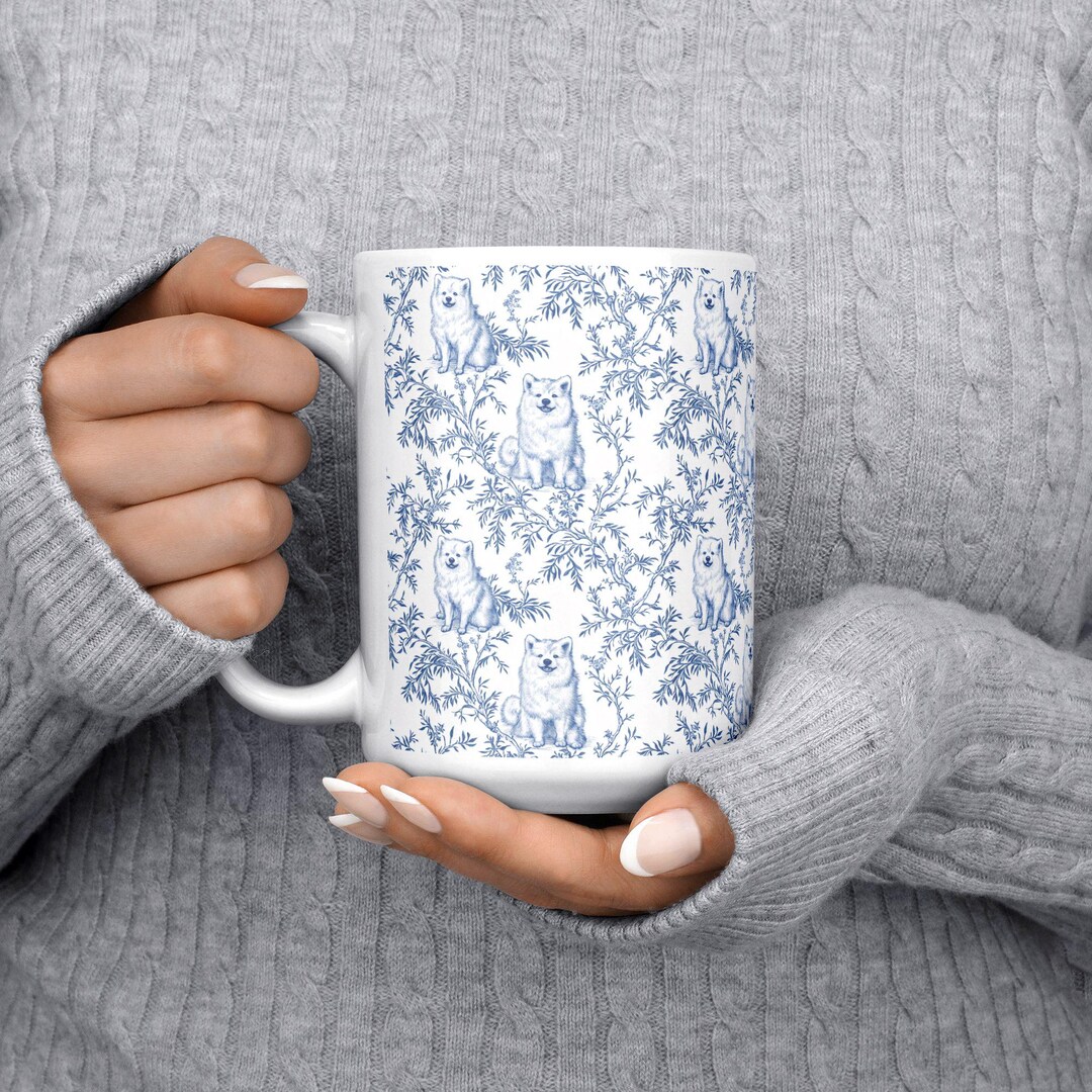 Samoyed Blue Toile De Jouy Mug Custom New Fur Mama Present French ...