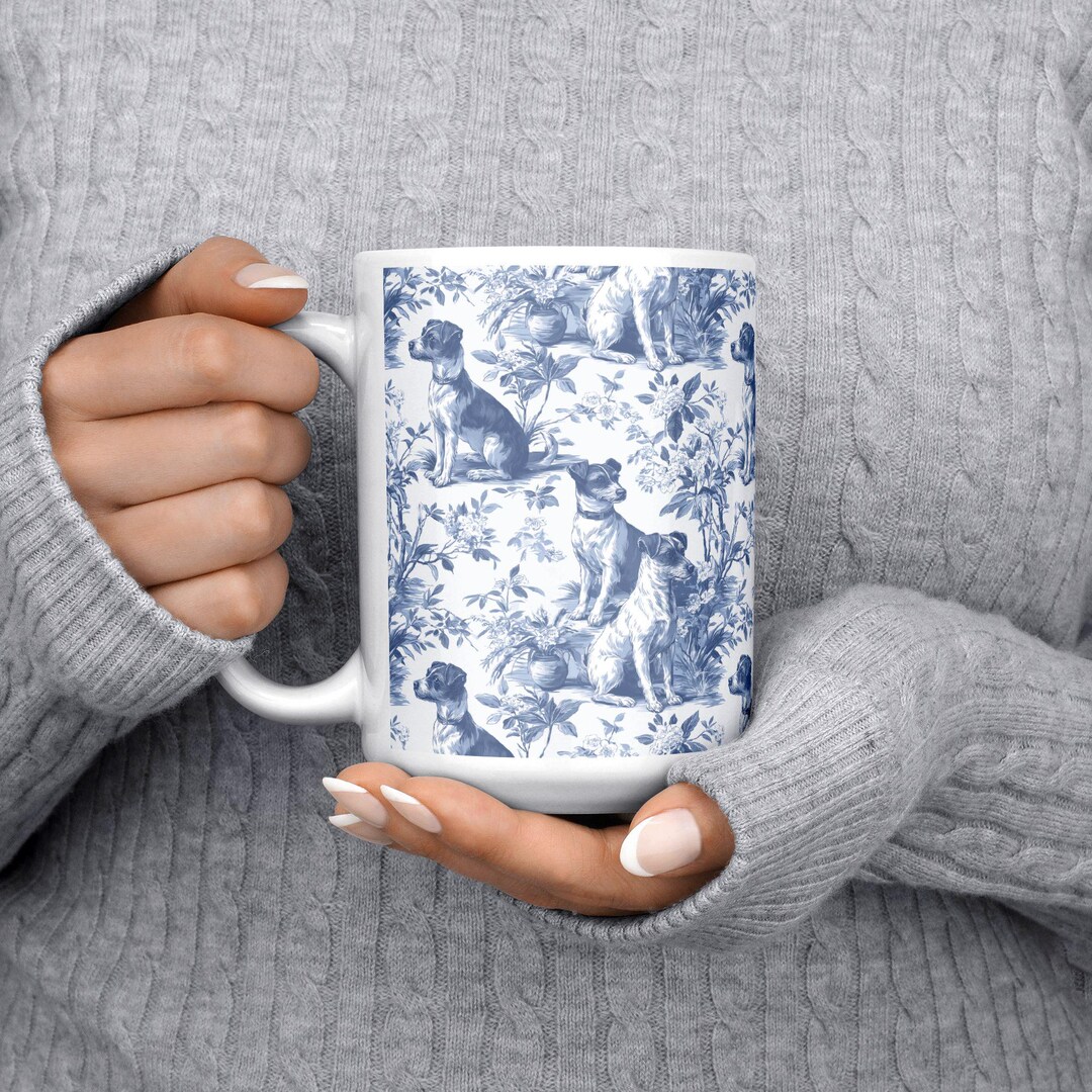 Jack Russell French Toile De Jouy Mug, Blue Chinoiserie Coffee Cup ...