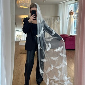 Design Veil / Feathers Veil Embroidery / Handmade Feathers Veil ...