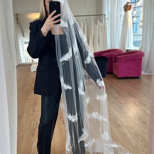 Design Veil / Feathers Veil Embroidery / Handmade Feathers Veil ...