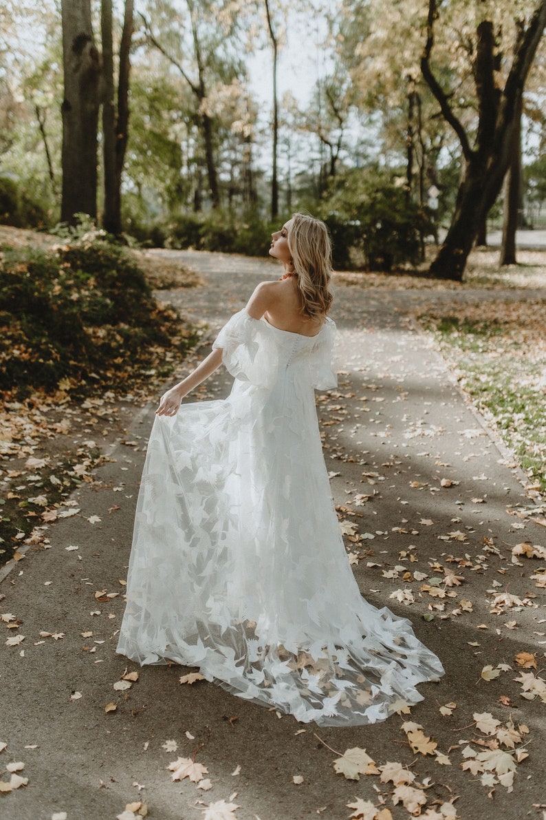 Unique Bird Print Wedding Dress / All Over Birds Ivory Wedding Gown ...