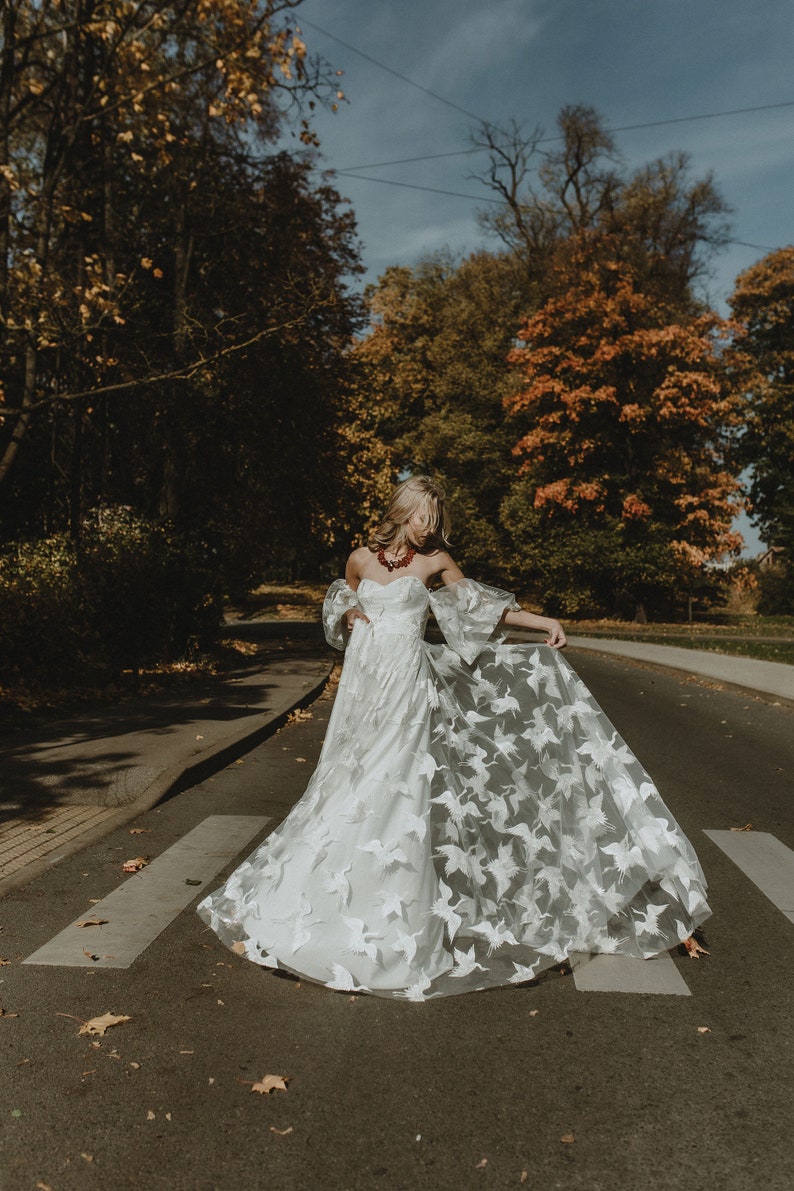 Unique Bird Print Wedding Dress / All Over Birds Ivory Wedding Gown ...