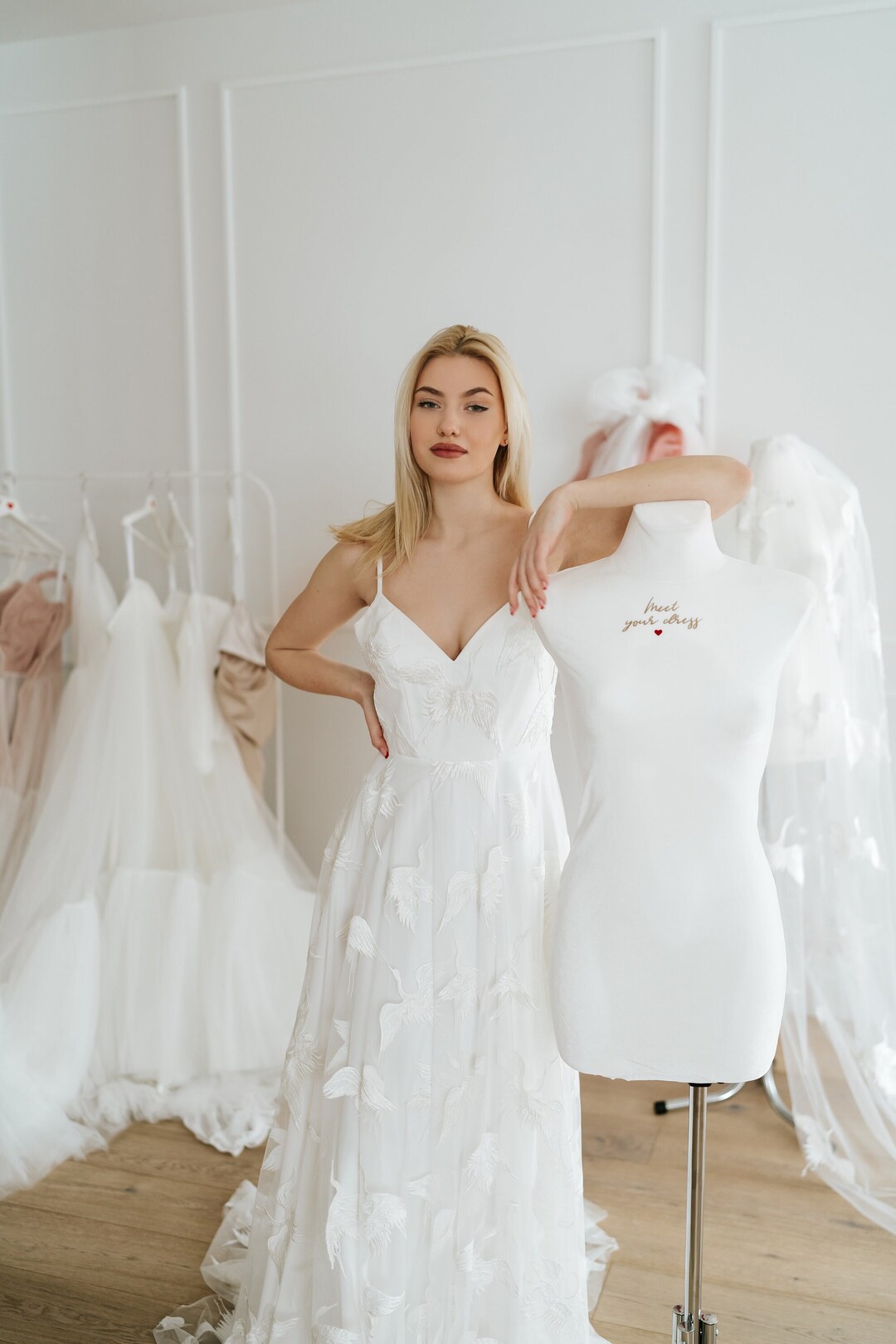 Birds Applique Wedding Dress Ojn Straps / Ivory Birds Dress / Wedding ...