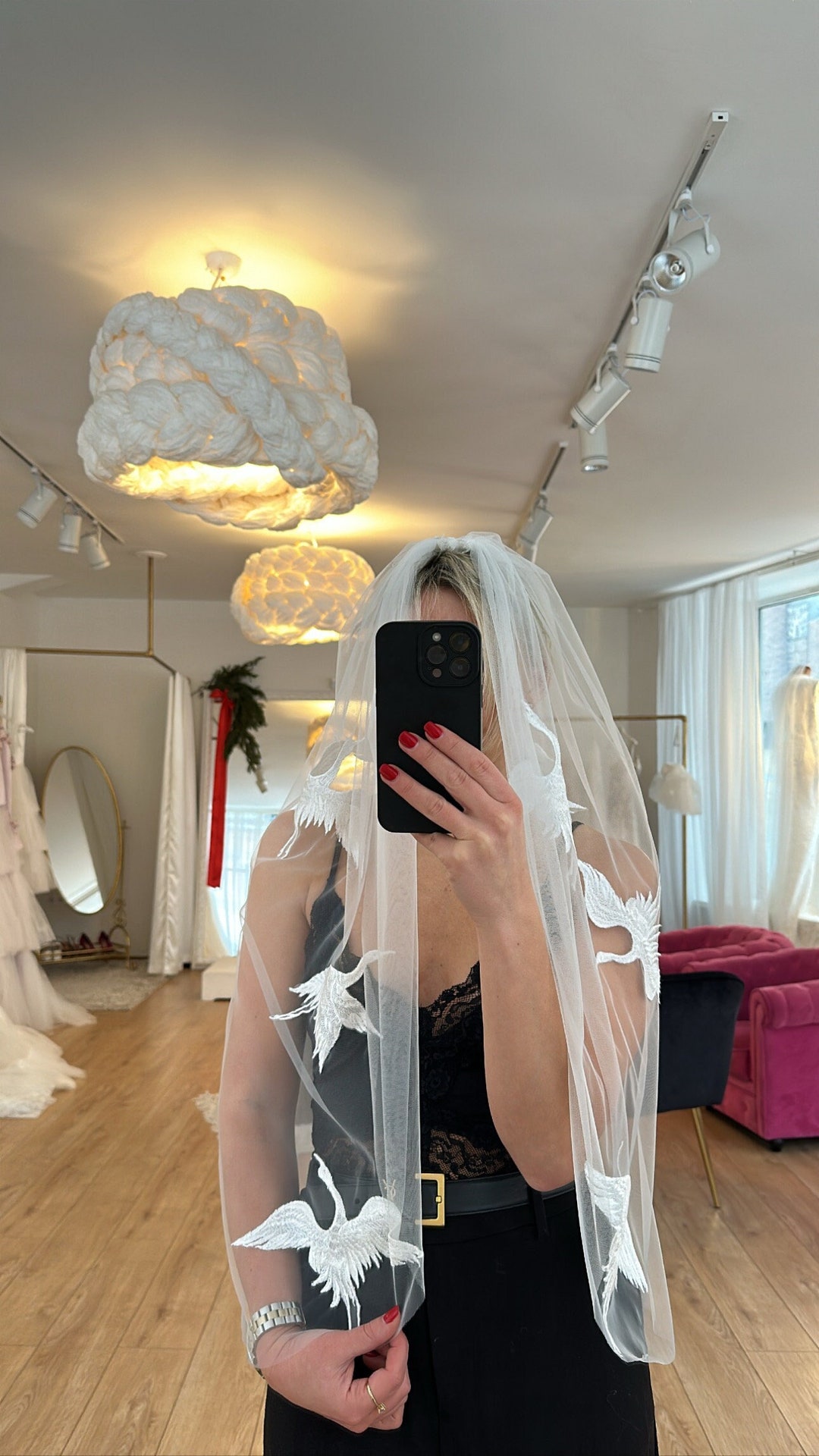 Birds Applique Bridal Wedding Veil / Short Wedding Veil / Design Veil ...
