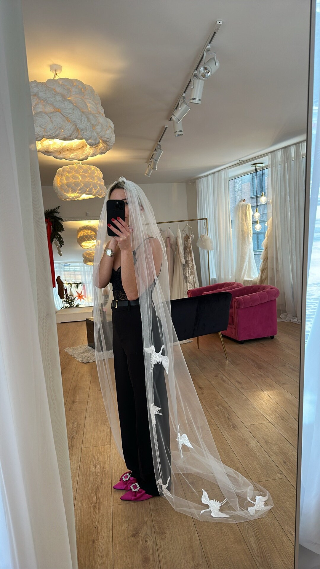 Bridal Design Veil / Birds Applique Long Veil / One Layer Designer Veil ...