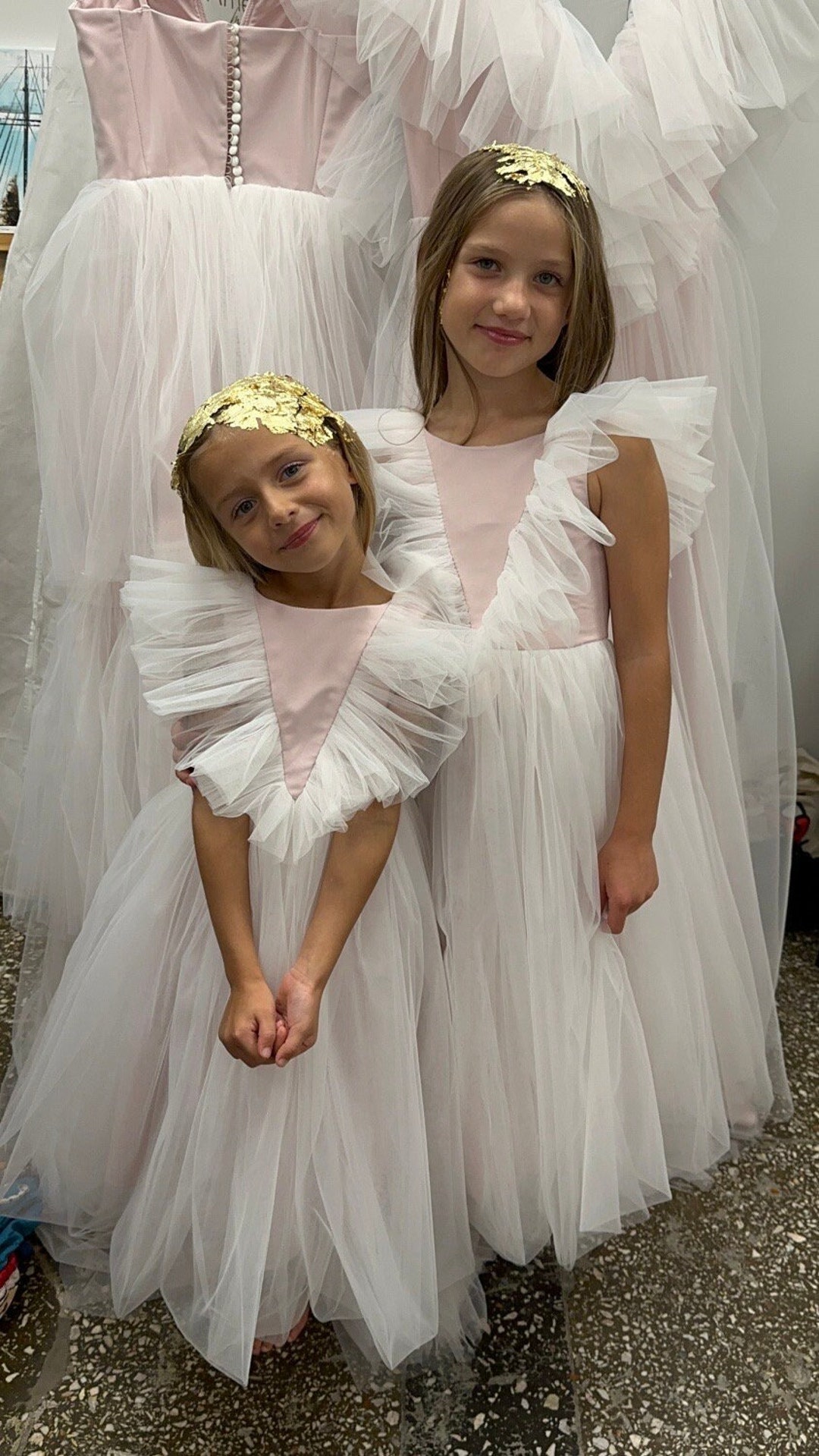 Flower Girls Dress in Ping / Tulle Girls Dress / Amazing Ruffles Girls ...