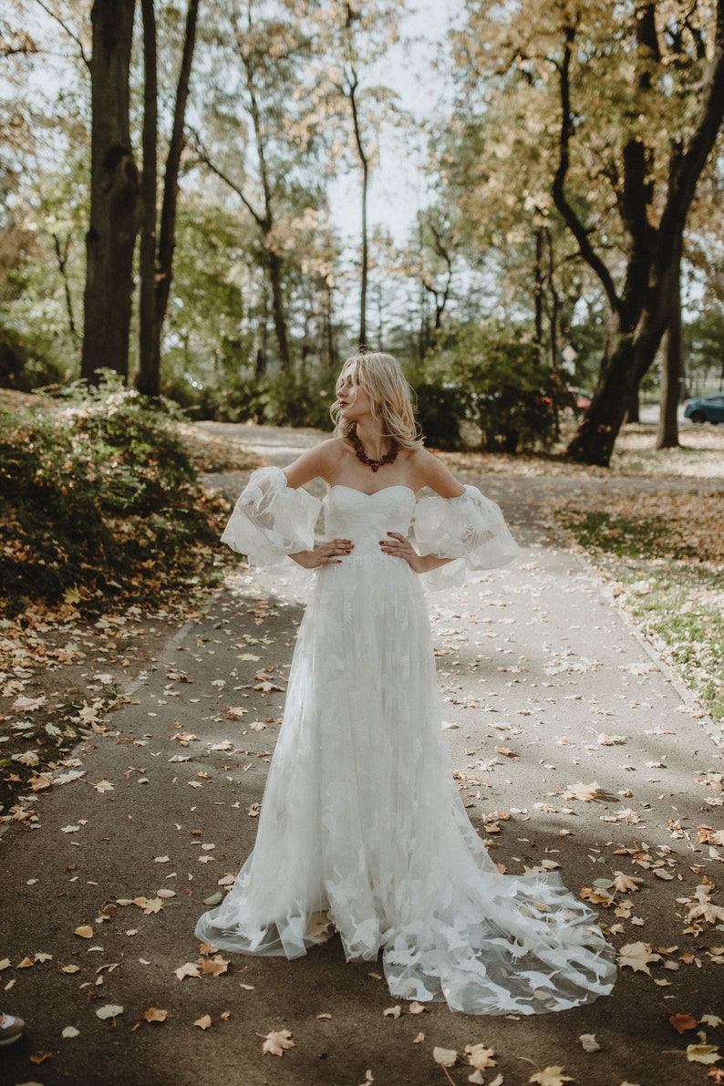 Unique Bird Print Wedding Dress / All Over Birds Ivory Wedding Gown ...