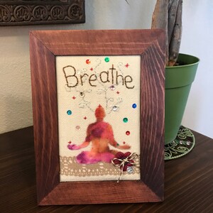 Breathe Frame, Yoga Meditation Decor, Hand Embroidery Art, Yoga Art ...