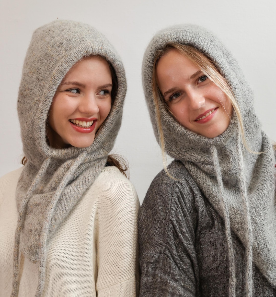 Hooded Cowl, Balaclava Hat Hood, Hoodie Hat, Knit Woolen Hood, Chunky ...