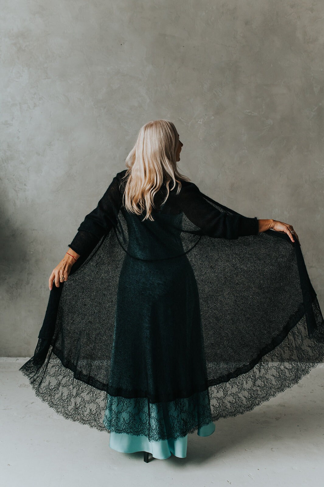 Knitted Waterfall Cardigan With Lace Detail, Soft Wool A Line Long Wool ...